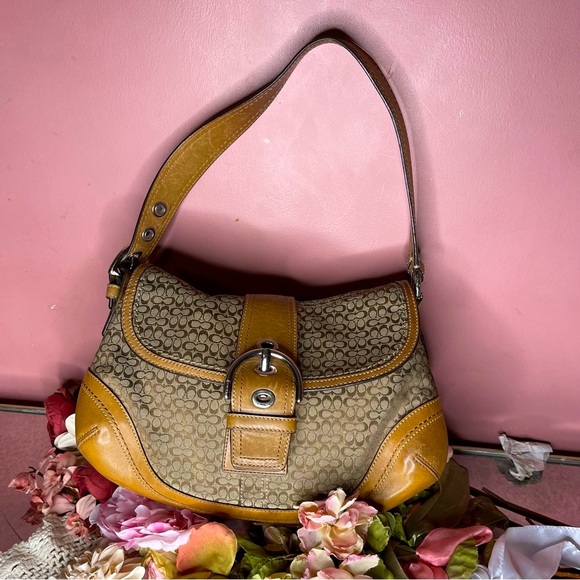Coach | Bags | Coach Vintage Soho Tan And Brown Shoulder Bag With Saddle Shape | Poshmark